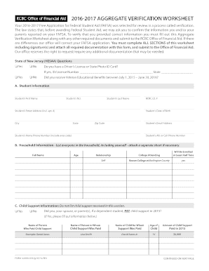 Fillable Online 2016 2017 aggregate verification worksheet - Burlington County Fax Email Print ...