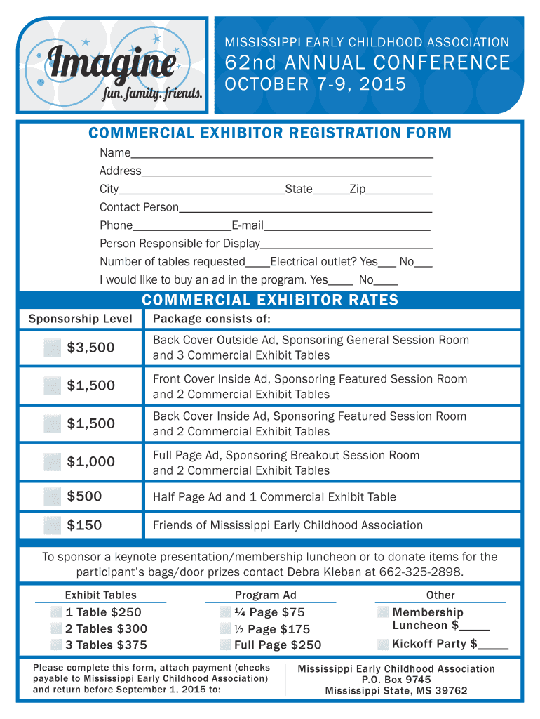 Fillable Online msearlychildhood COMMERCIAL EXHIBITOR REGISTRATION FORM ...