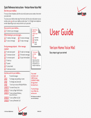 Fillable Online Quick Reference Instructions Verizon Home Voice Mail ...