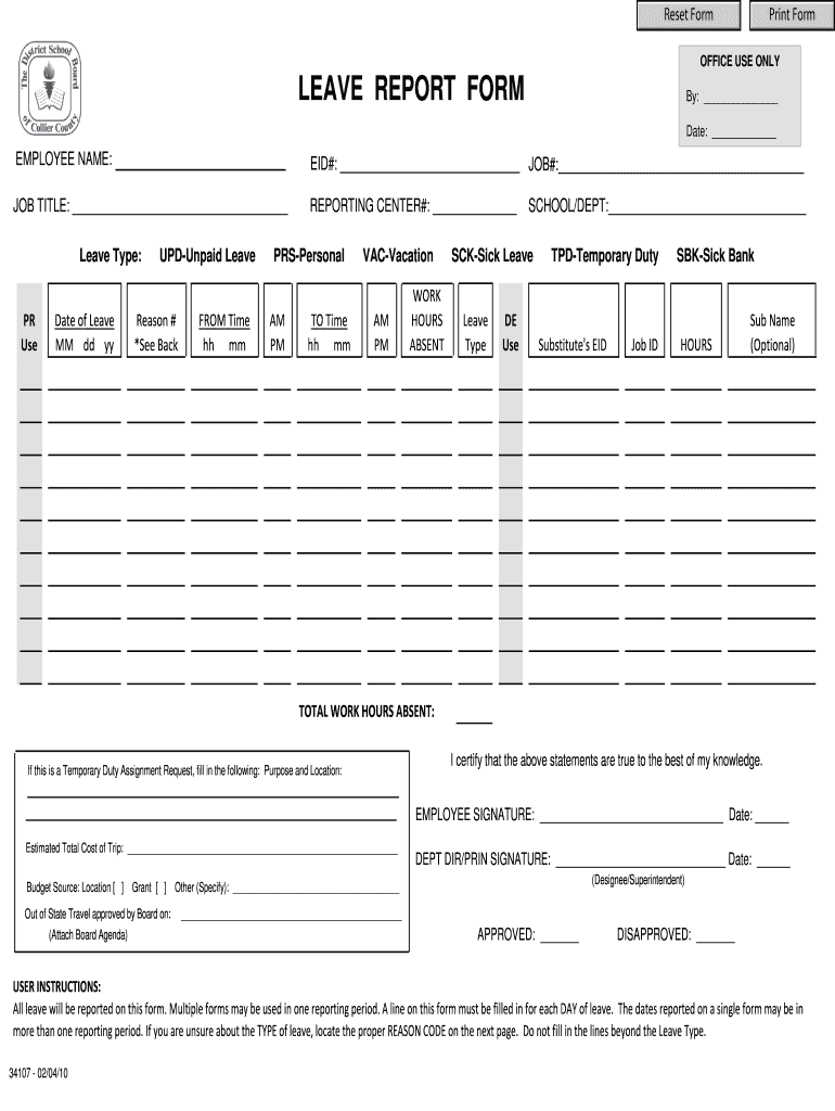 Fillable Online 2015-2016 Leave Form Fax Email Print - pdfFiller