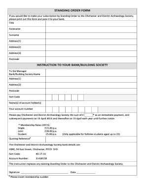 Fillable Online cdas Standing order form instruction to your bank ...