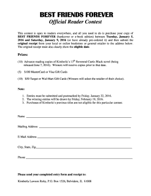 Fillable Online BEST FRIENDS FOREVER Official Reader Contest - Kimberla ...