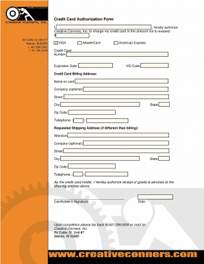 Fillable Online Credit Card Authorization form - creativeconnerscom Fax ...