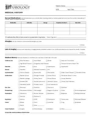 Fillable Online Patient039s Name DOB App039t Date MEDICAL HISTORY DOB ...