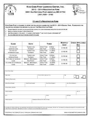 Fillable Online KIDS C FIRST LEARNING CENTER I 2013 2014 REGISTRATION ...