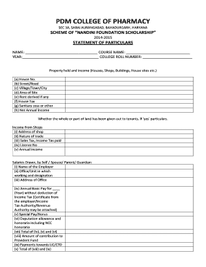 Fillable Online Statement of Particulars - PDM College of Pharmacy Fax ...