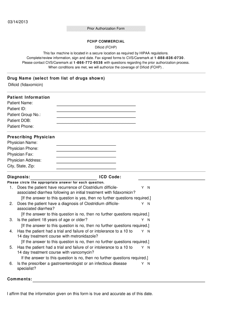Fillable Online Dificid prior authorization form Fax Email Print ...