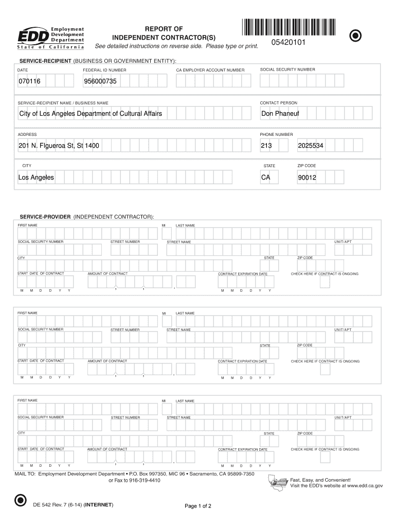 Fillable Online culturela EDD Report of bIndependent Contractorsb - Department of Cultural Fax ...