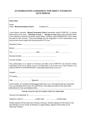 Fillable Online blessedsacramentnh Authorization Agreement for ACH ...