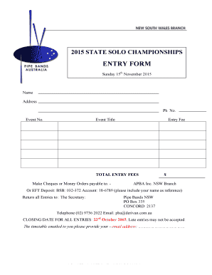 Fillable Online 2015 State Solo Championships Entry Form Fax Email Print - pdfFiller