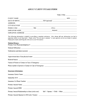 Fillable Online ADULT CLIENT INTAKE FORM - GROUP Fax Email Print ...