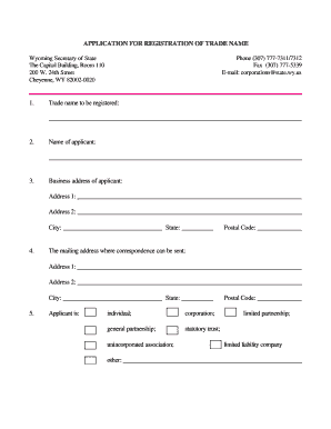 Fillable Online APPLICATION FOR REGISTRATION OF TRADE NAME Fax Email ...