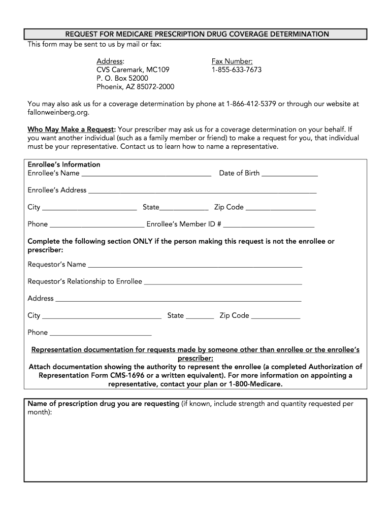 Fillable Online fallonweinberg Coverage Determination Exception Form ...