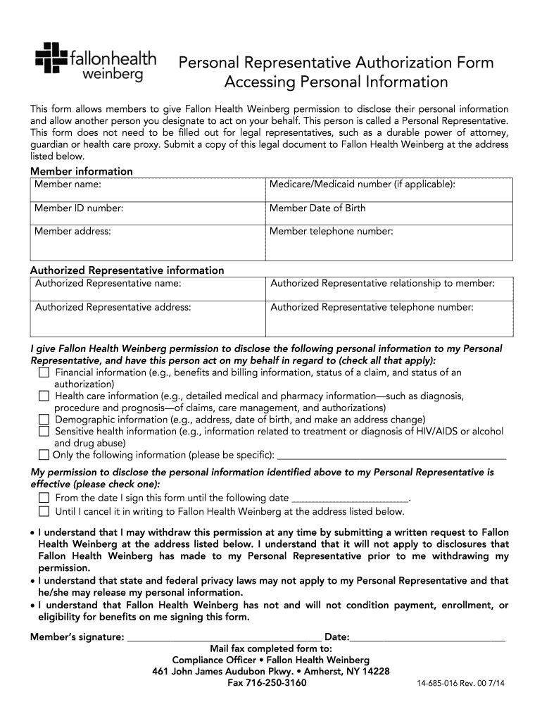 Fillable Online fallonweinberg Personal Representative Authorization ...