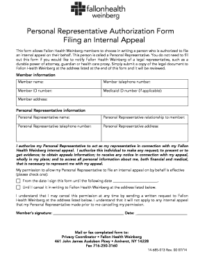 Fillable Online fallonweinberg Personal Representative Authorization Form Filing an Internal ...