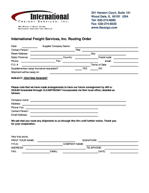 Fillable Online Routing Order - International Freight Services, Inc ...