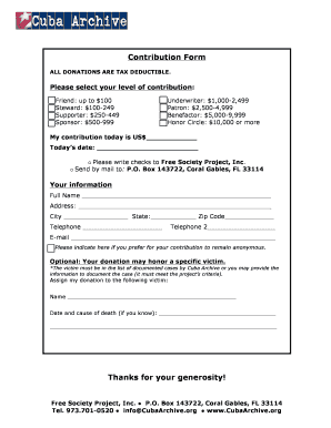 Fillable Online cubaarchive Contribution Form ALL DONATIONS ARE TAX ...