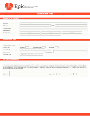Fillable Online epicunderwriting co Epic Debit order form - Epic ...