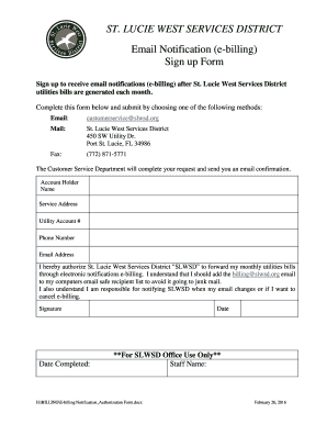 Fillable Online slwsd Email Notification e-billing Sign up Form Fax ...