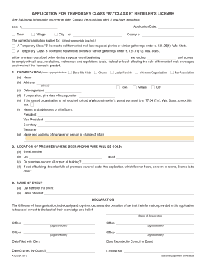 Fillable Online APPLICATION FOR TEMPORARY CLASS B /" Fax Email Print ...