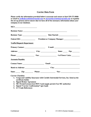 Fillable Online Carrier Data Form - Cordele Intermodal Services Fax ...