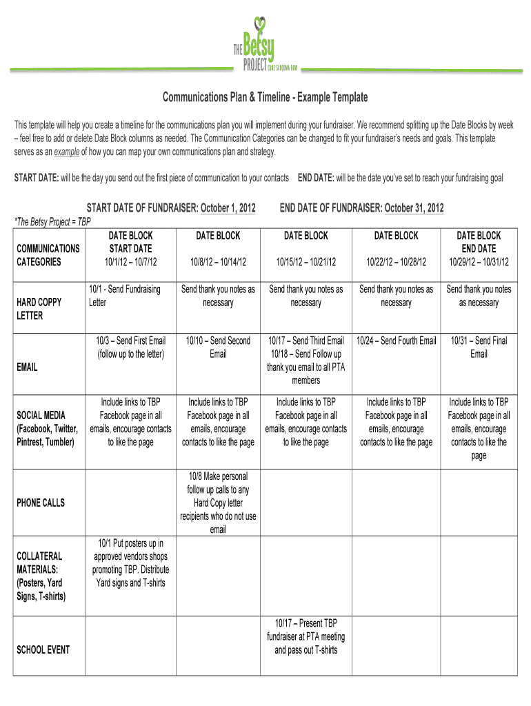 Fillable Online Communications Plan & Timeline - Example Template Fax ...