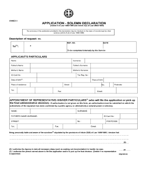 Fillable Online ncris gov ANNEX II APPLICATION - SOLEMN DECLARATION ...