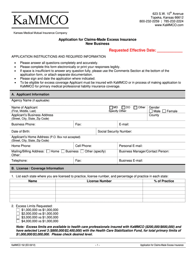 Fillable Online Application for Claims-Made Excess Insurance New ...