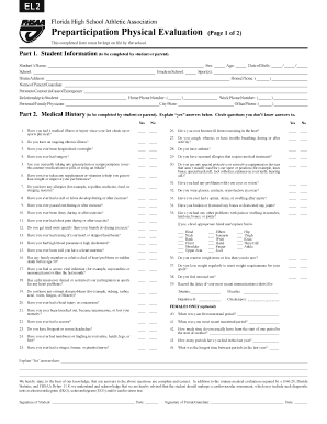 Fillable Online EL2 Florida High School Athletic Association Preparticipation Physical ...