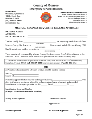 Fillable Online Medical Records Request and Release Affidavit - Monroe ...