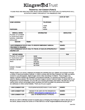 Fillable Online redhillschool taw org RESIDENTIAL VISIT CONSENT FORM 2 ...