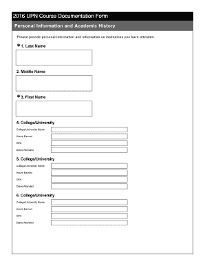 Fillable Online hsc unm 2016 UPN Course Documentation Form Fax Email Print - pdfFiller