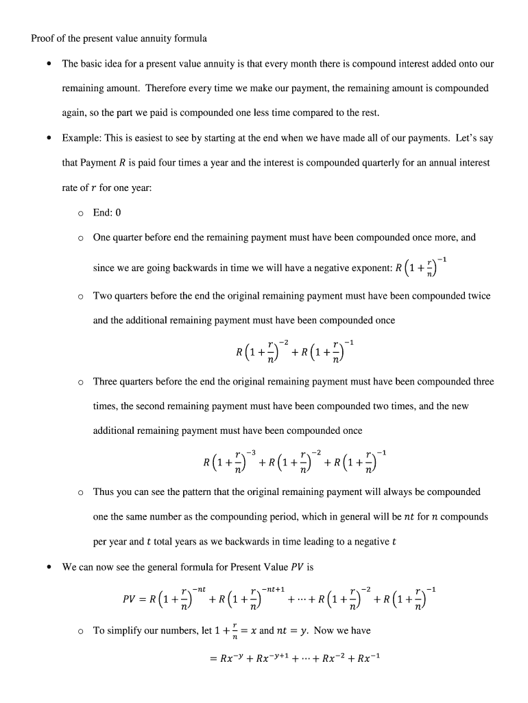 Fillable Online Proof Of The Present Value Annuity Formula Fax Email