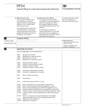 Fillable Online RP04 second filing of a document previously delivered ...