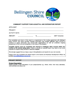 Fillable Online bellingen nsw gov Community Support Fund Acquittal amp ...