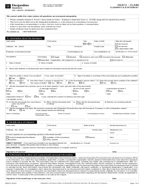 Fillable Online Death claim Claimants statement This form is filled out ...