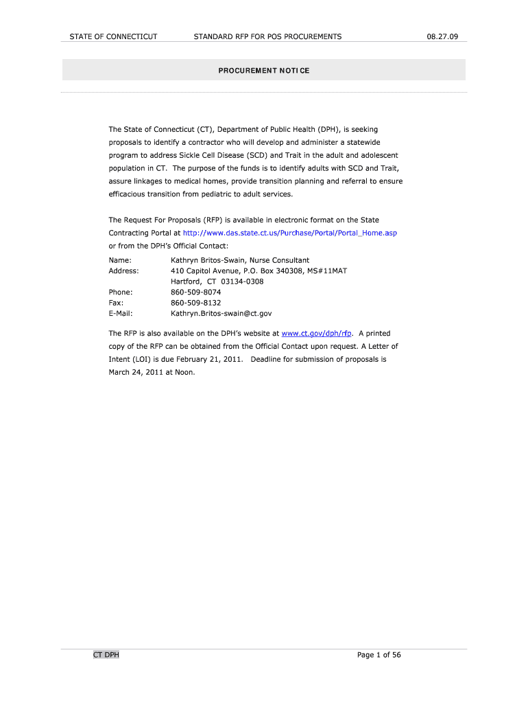 Fillable Online Ct STATE OF CONNECTICUT STANDARD RFP FOR POS CT