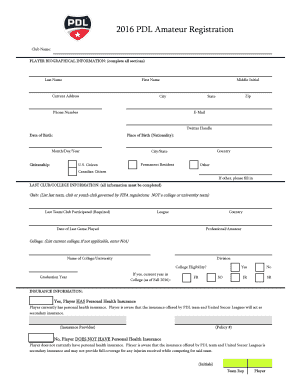Fillable Online 2016 PDL Amateur Registration - St Louis Lions Fax ...