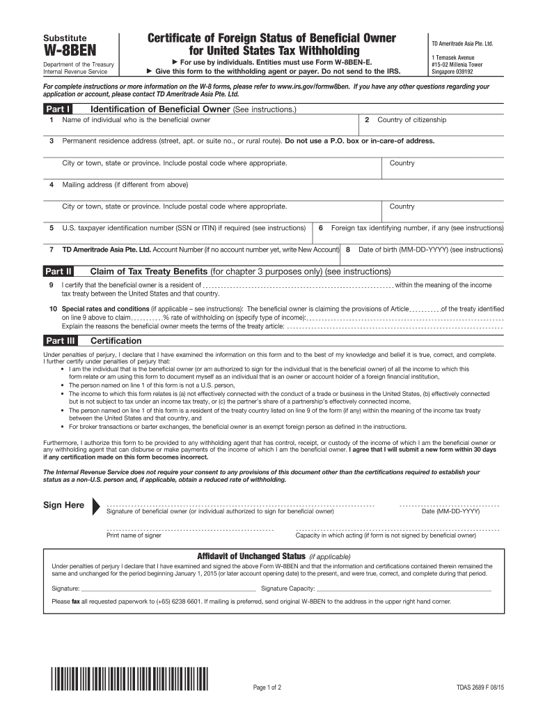 Fillable Online Certificate of Foreign Status of Beneficial Owner for ...