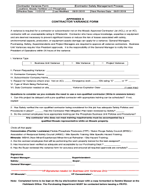Fillable Online APPENDIX 5 CONTRACTOR VARIANCE FORM - The Fax Email Print - pdfFiller