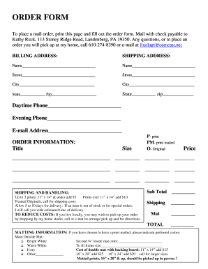 Fillable Online ORDER FORM - Kathy Ruck Fax Email Print - pdfFiller