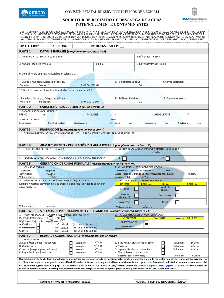 Fillable Online cespm gob SOLICITUD DE PERMISO DE DESCARGA GENERAL ...