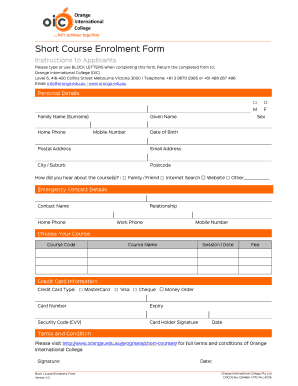 Fillable Online orange edu Short Course Enrolment Form - bOrangeb ...