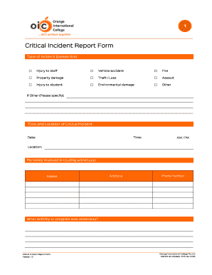 Fillable Online orange edu Critical Incident Report Form - bOrangeb ...