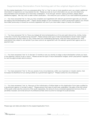 Fillable Online Supplementary Declaration Form forming part of the Fax ...