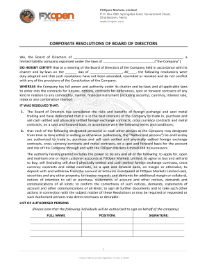 Fillable Online CORPORATE RESOLUTIONS OF BOARD OF DIRECTORS Fax Email ...