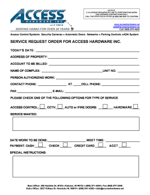 Fillable Online accesshardware AHI SERVICE CALL FORM mddoc Fax Email ...