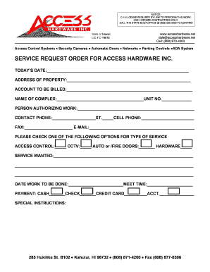 Fillable Online accesshardware ACCESS HARDWARE SERVICE REQUEST ...