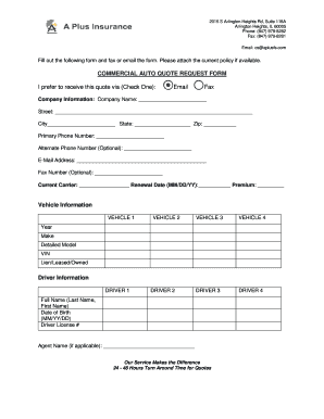 Fillable Online COMMERCIAL AUTO QUOTE REQUEST FORM - baplusfsbbcomb Fax ...