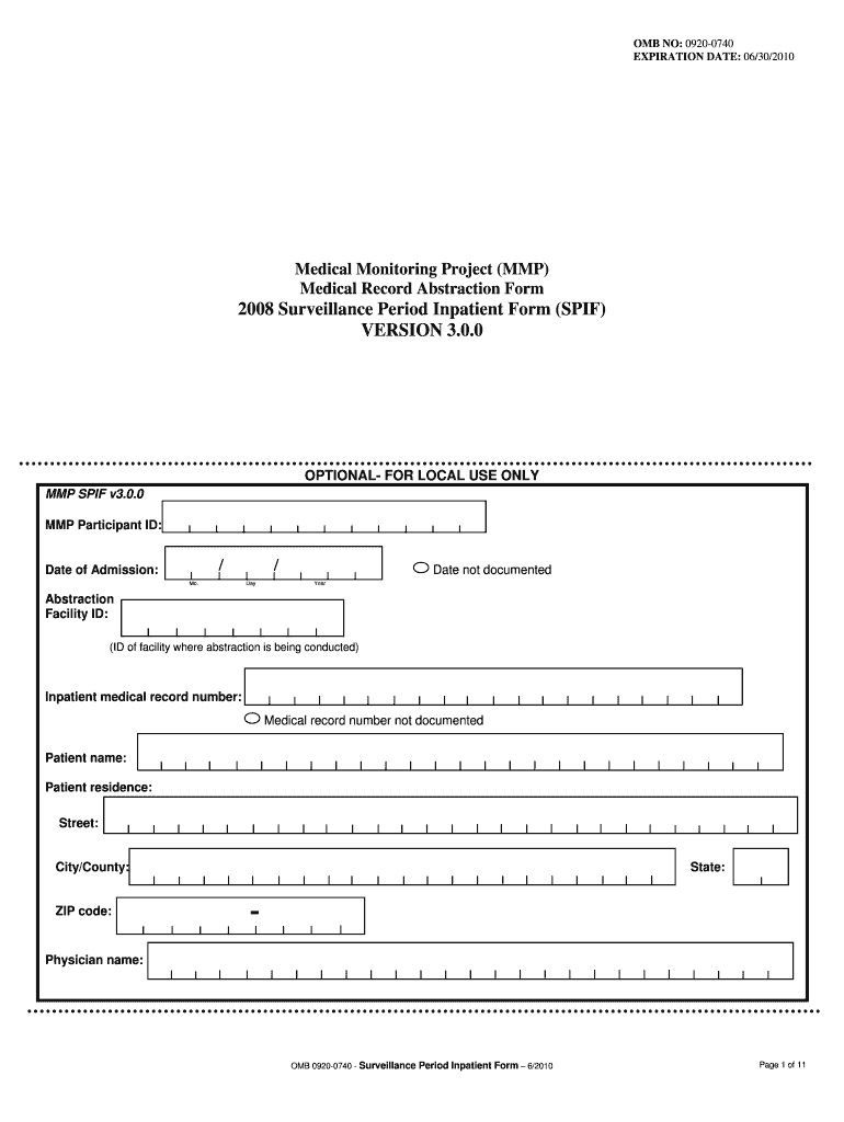 Fillable Online cdc Medical Monitoring Project MMP Medical Record Abstraction Form 2008 ...